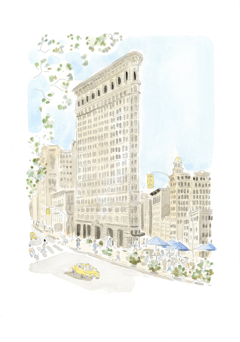 Flatiron Building Art Print, New York Wall Art, NYC Poster, Handpainted ...