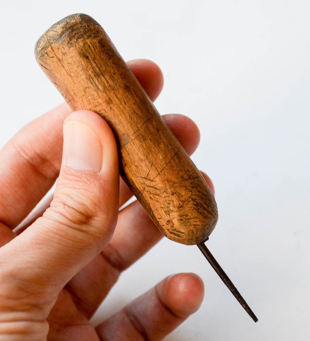 1920's Vintage Small Wooden Awl Tool, Primitive Handled Metal Awl Tool ...