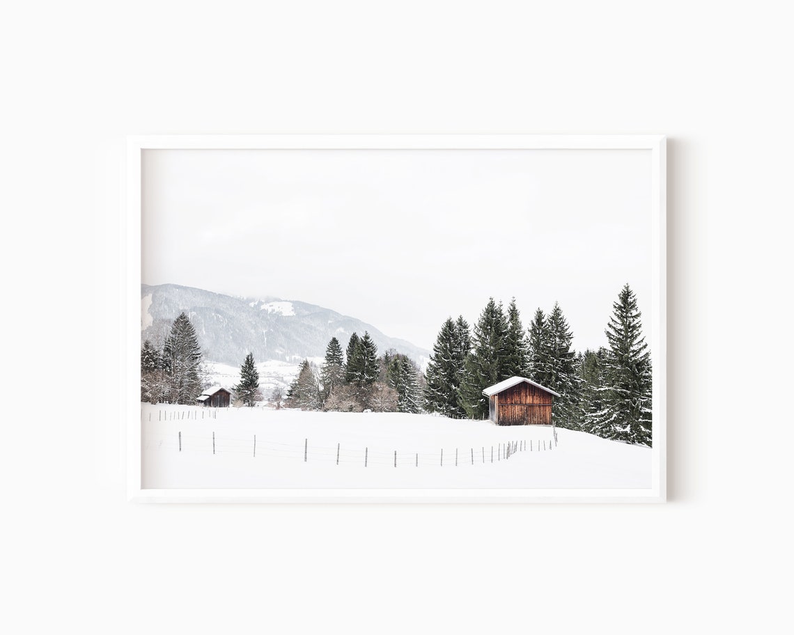 Winter Cabin Print | Printable Christmas Art DOWNLOAD #0912 - Etsy