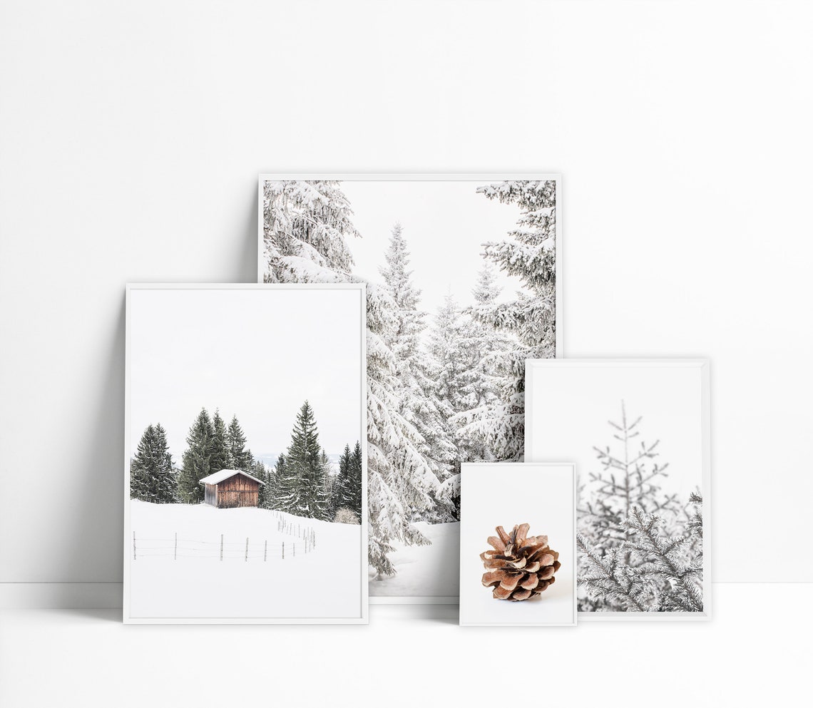 Winter Wall Art Set of 4 Prints Snow Covered Tree - Etsy