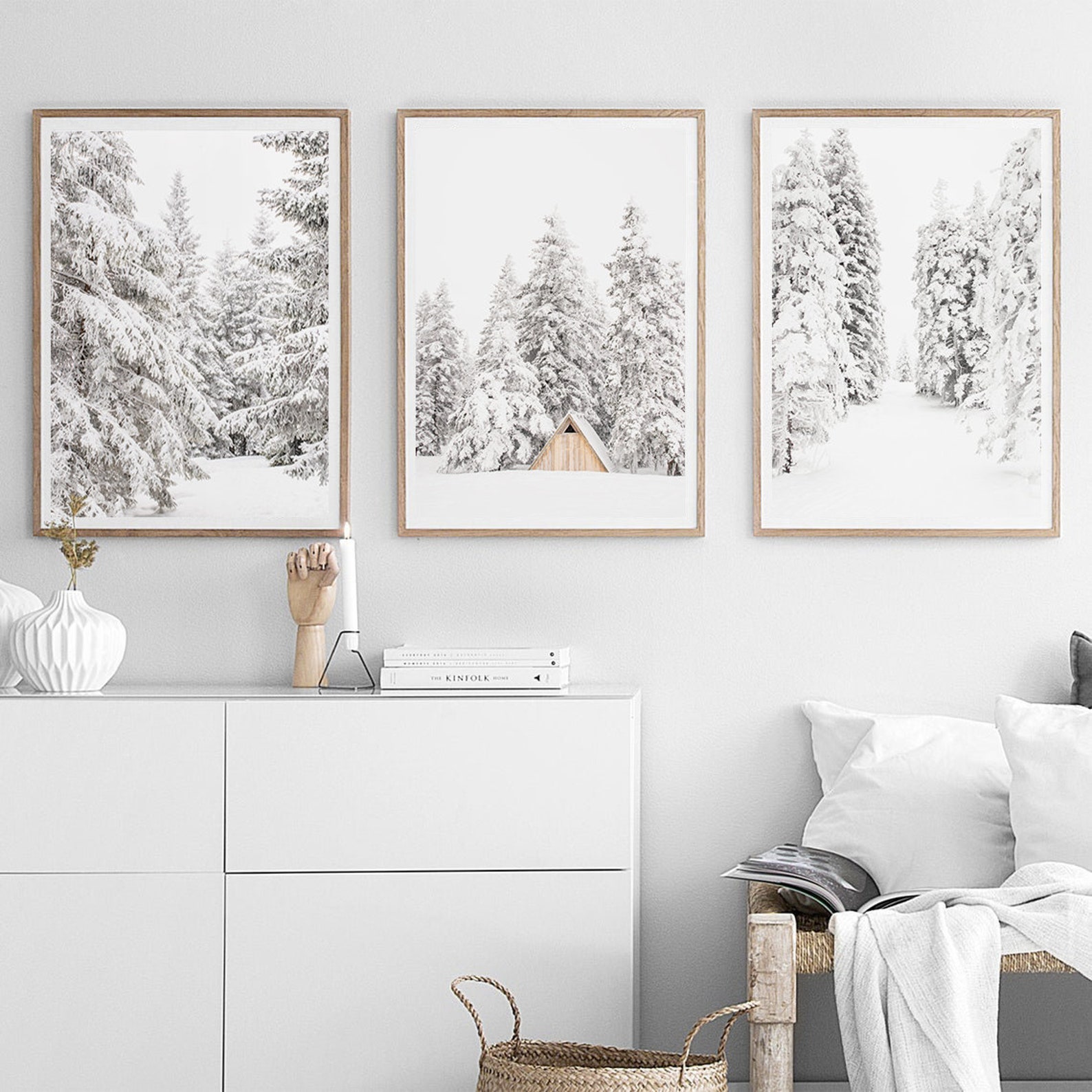 Set of 3 Christmas Wall Art | Snow Covered Pine Trees | Winter 3 Piece ...