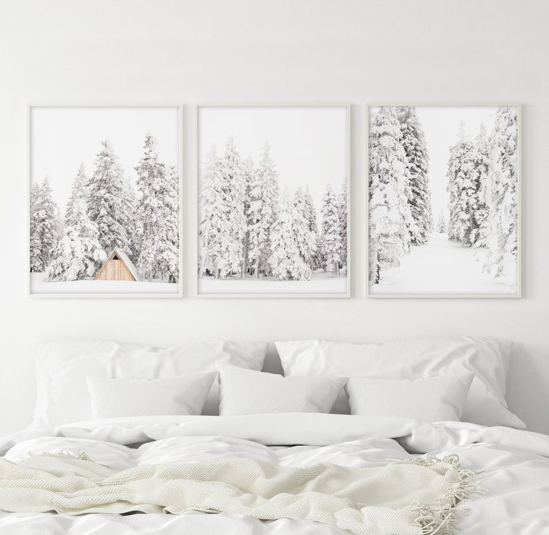 Winter Snowy Trees Poster Set Of 3 Winter Prints Ski Print | Etsy