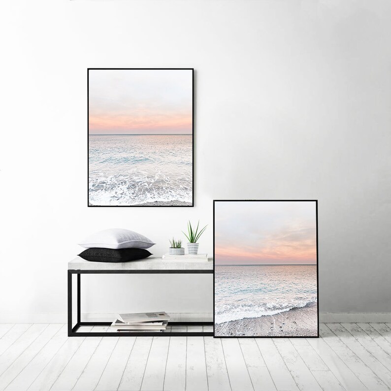 Pink Ocean Wall Art Coastal Print Set Set Of 2 Ocean Print | Etsy