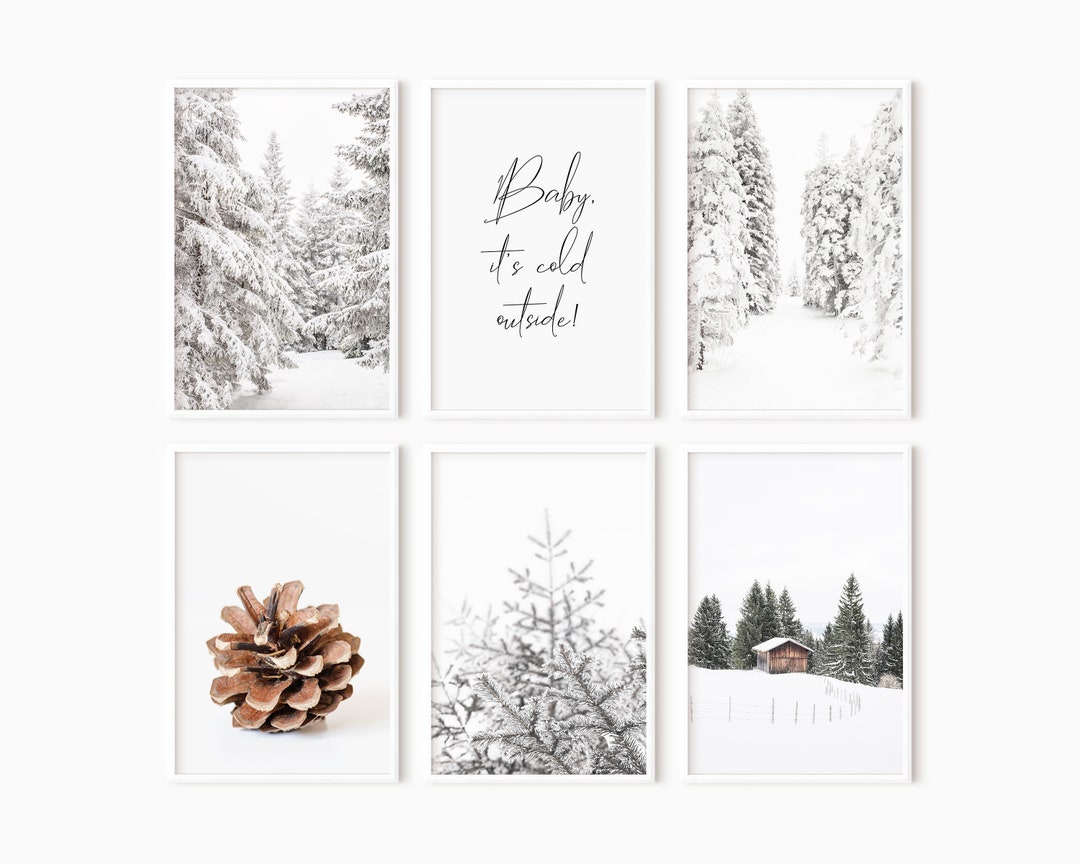Set of 6 Winter Forest Prints | Snowy Scene 6 Piece Gallery Wall Set ...