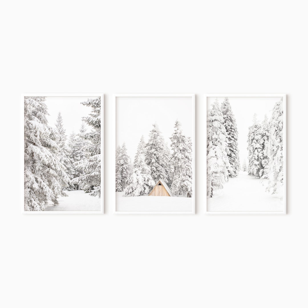 Set of 3 Christmas Wall Art | Snow Covered Pine Trees | Winter 3 Piece ...