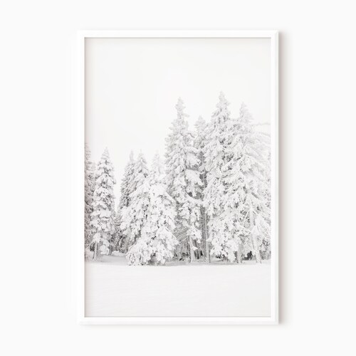 Snowy Pine Trees Wall Art Printable Winter Forest Print - Etsy