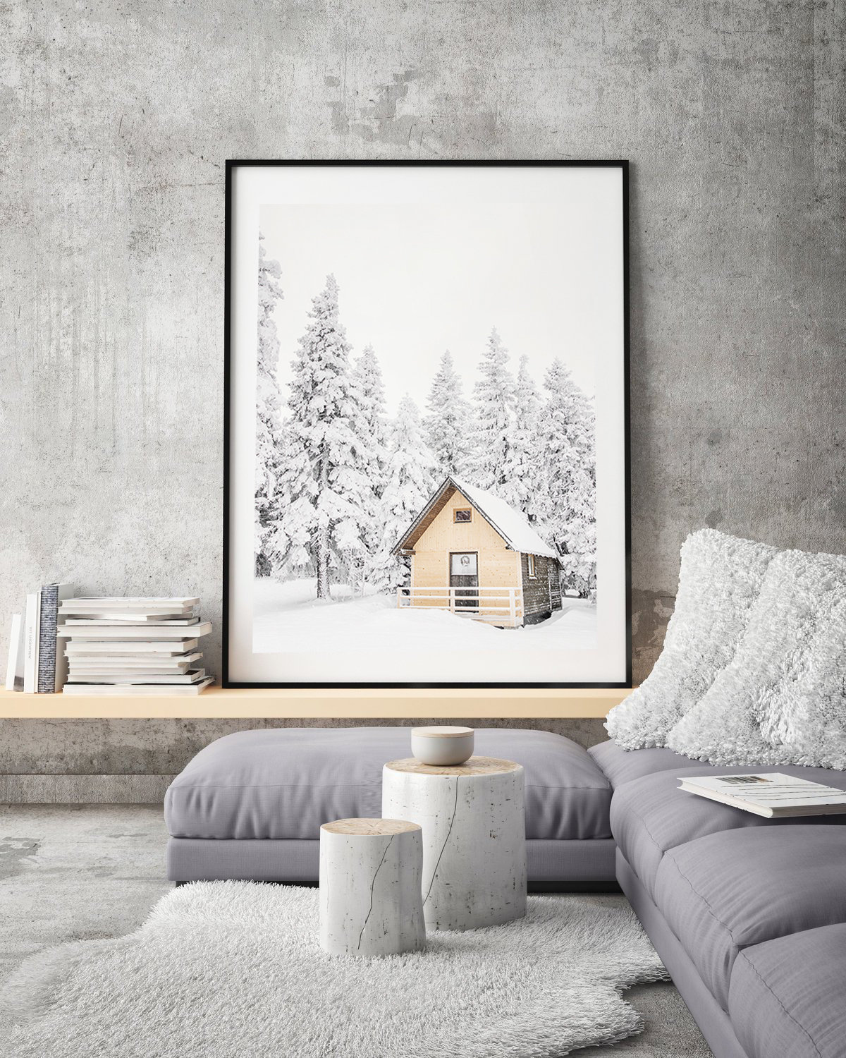 Log Cabin Print Printable Winter Art Snowy Forest Print | Etsy