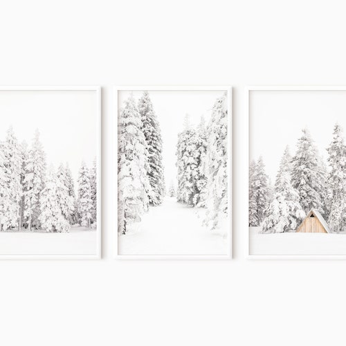 Winter Snowy Trees Poster Set of 3 Winter Prints Ski Print - Etsy