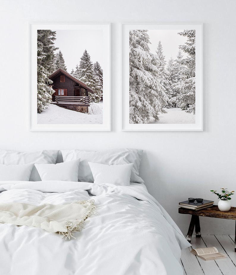 Winter Print Set Of Two Winter Photography Art Prints Cottage | Etsy