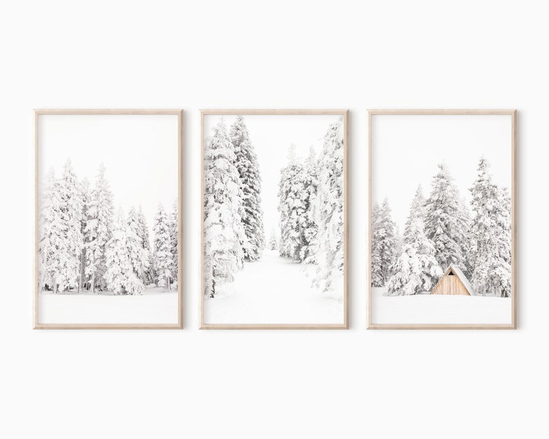 Winter Snowy Trees Poster Set of 3 Winter Prints Ski Print - Etsy