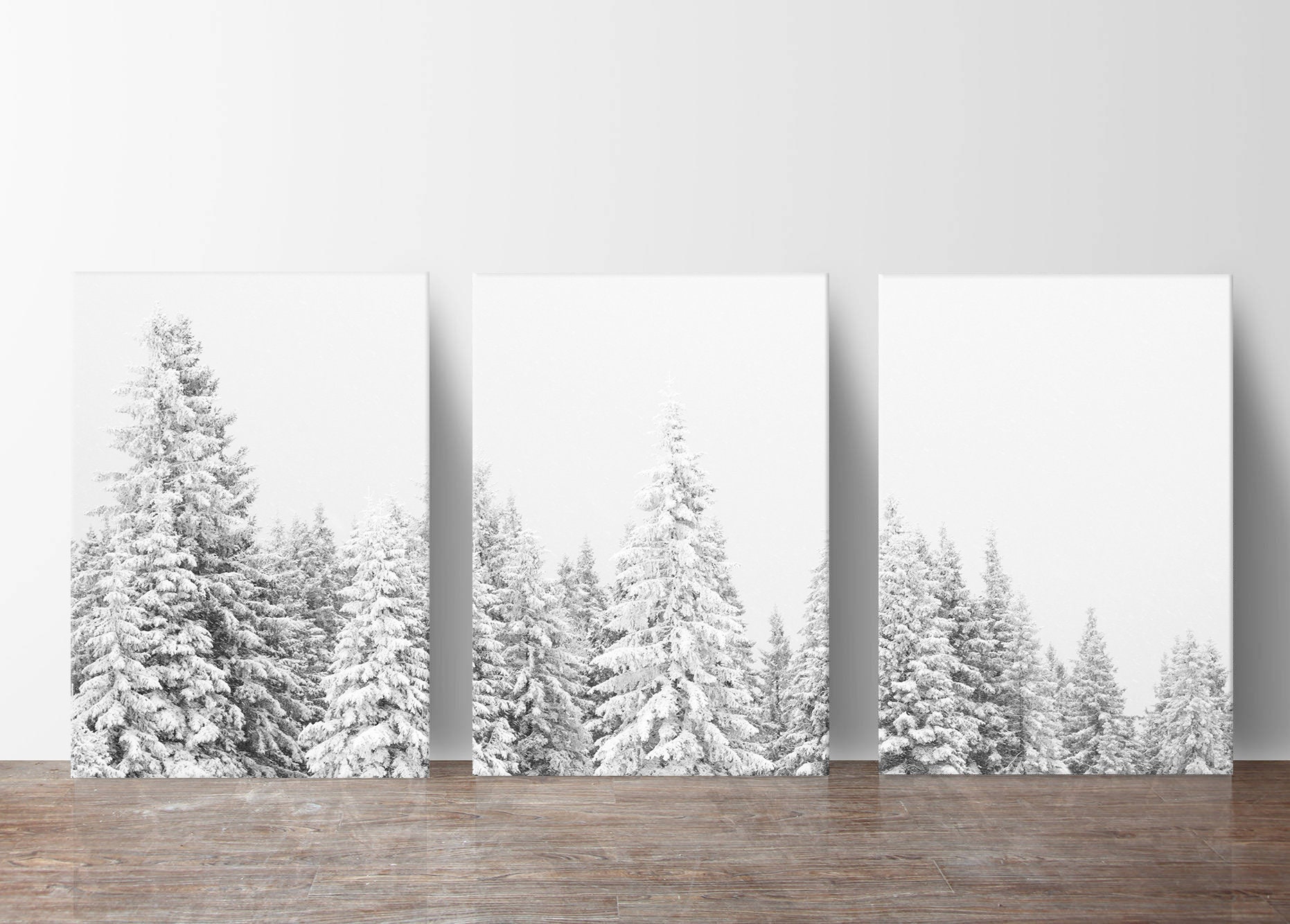 Snowy Pine Trees Set of 3 Prints Winter Photography Nordic - Etsy