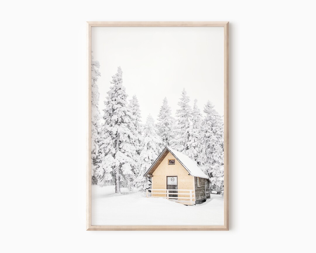 Log Cabin Print Printable Winter Art Snowy Forest Print Instant ...