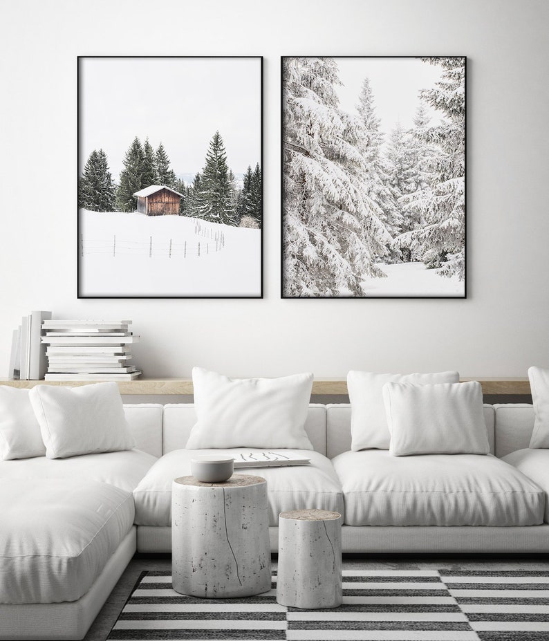 Winter Wall Art Set of 4 Prints Snow Covered Tree - Etsy