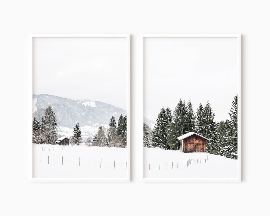 Set of 2 Prints Log Cabin Decor | Printable Winter Photography DOWNLOAD ...