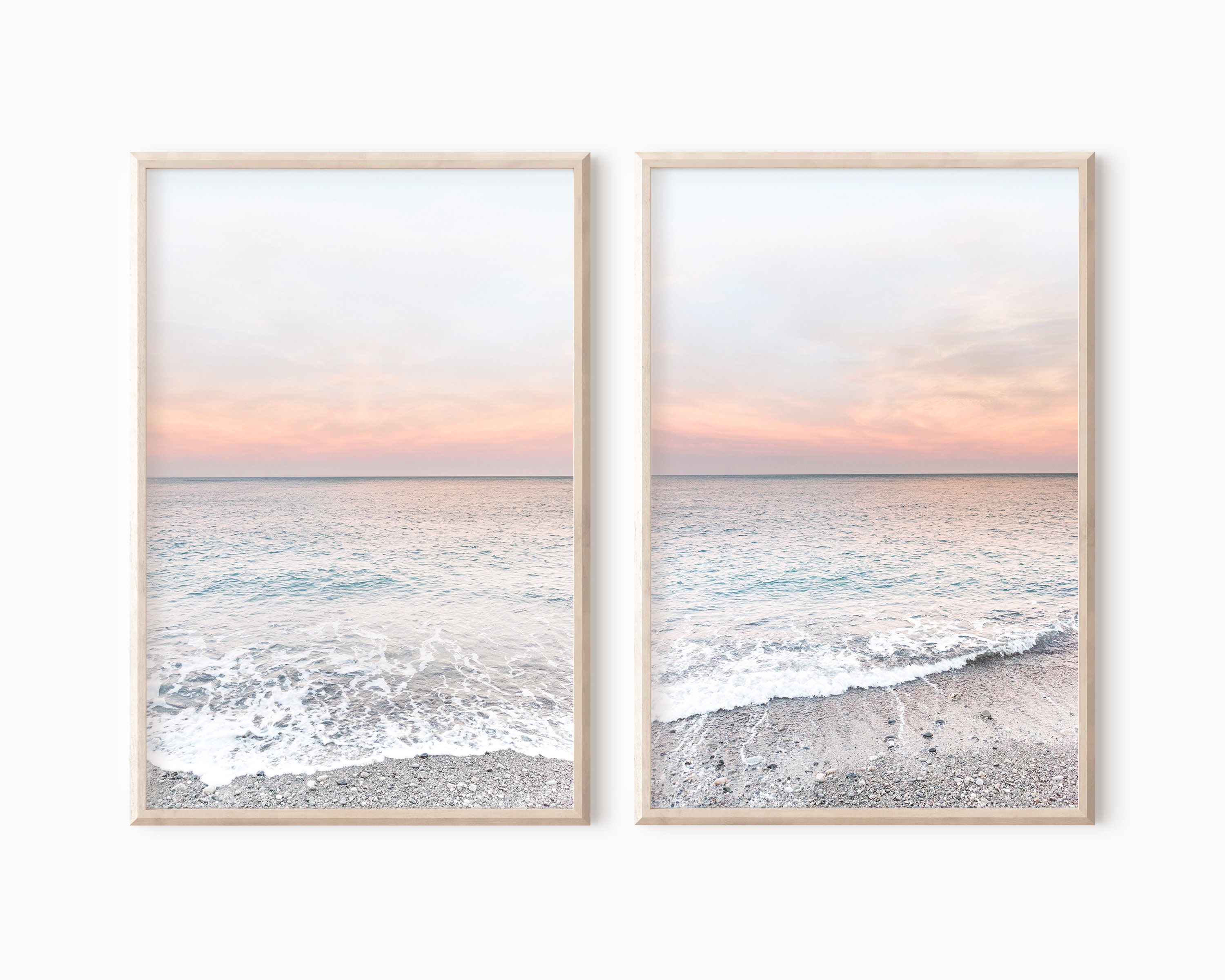 Pink Ocean Wall Art Coastal Print Set Set of 2 Ocean Print | Etsy