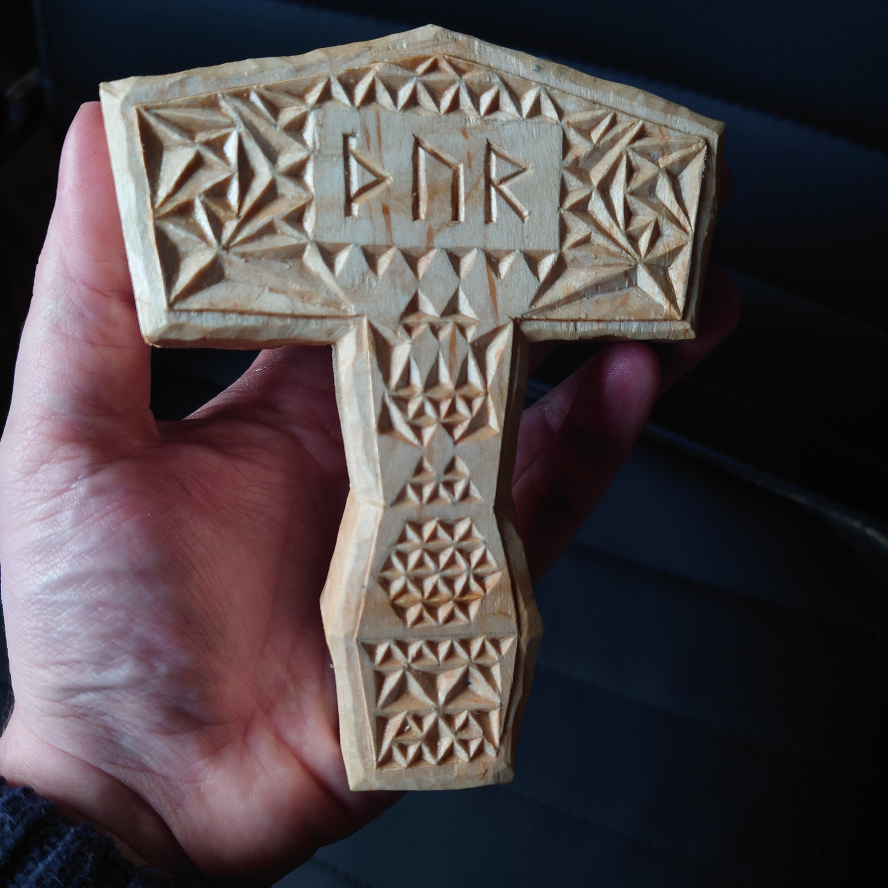 Thor's Hammer Mjolnir Original Wood Carving Wooden Carved, Handmade ...