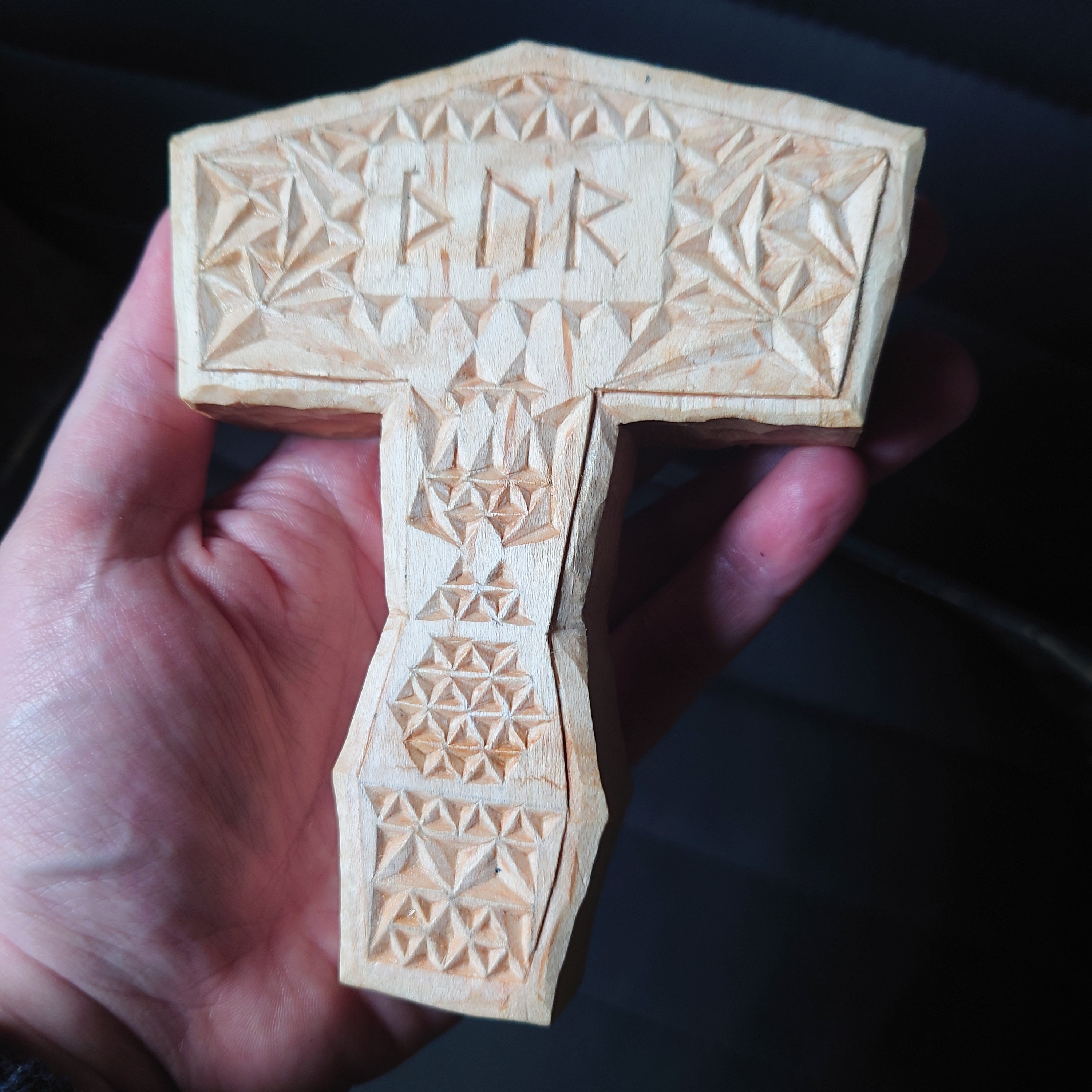 Thor's Hammer Mjolnir Original Wood Carving Wooden Carved, Handmade ...