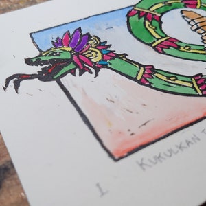 Kukulkan the Creator - Linocut Print With Watercolour - Limited Edition ...