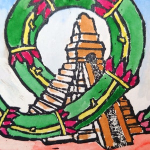 Kukulkan the Creator - Linocut Print With Watercolour - Limited Edition ...