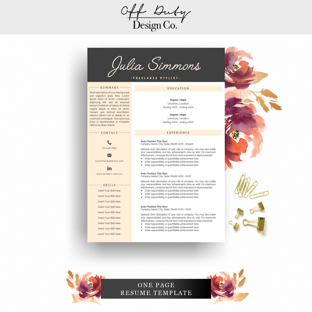 Modern Resume Template Two Page Resume Resume Template Cover Letter ...