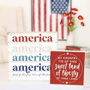 Repeated America Wood Sign Land of the Free Home of the Brave Patriotic ...