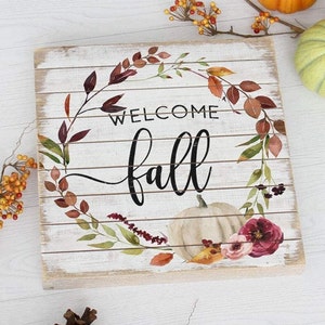 Welcome Fall Wooden Sign Fall Sign Fall Wreath Rustic Wood Sign Hello ...