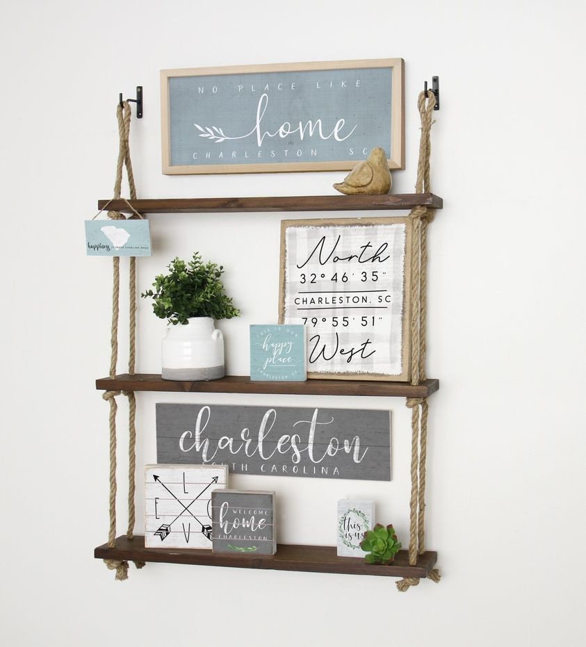 Rope Shelving Rope Shelf 3 Wood Shelves Rustic Wood | Etsy