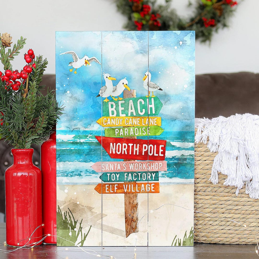 Christmas and Beach Places Location Directional Sign Rustic Wood Sign ...