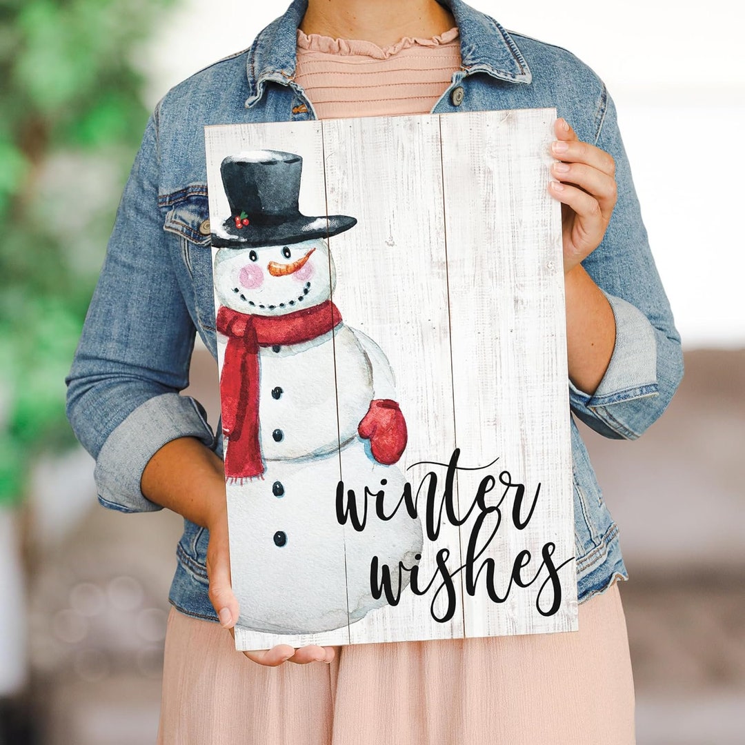 Winter Wishes Snowman Sign Snowman Decor Rustic Wood Sign Snowman Wall ...