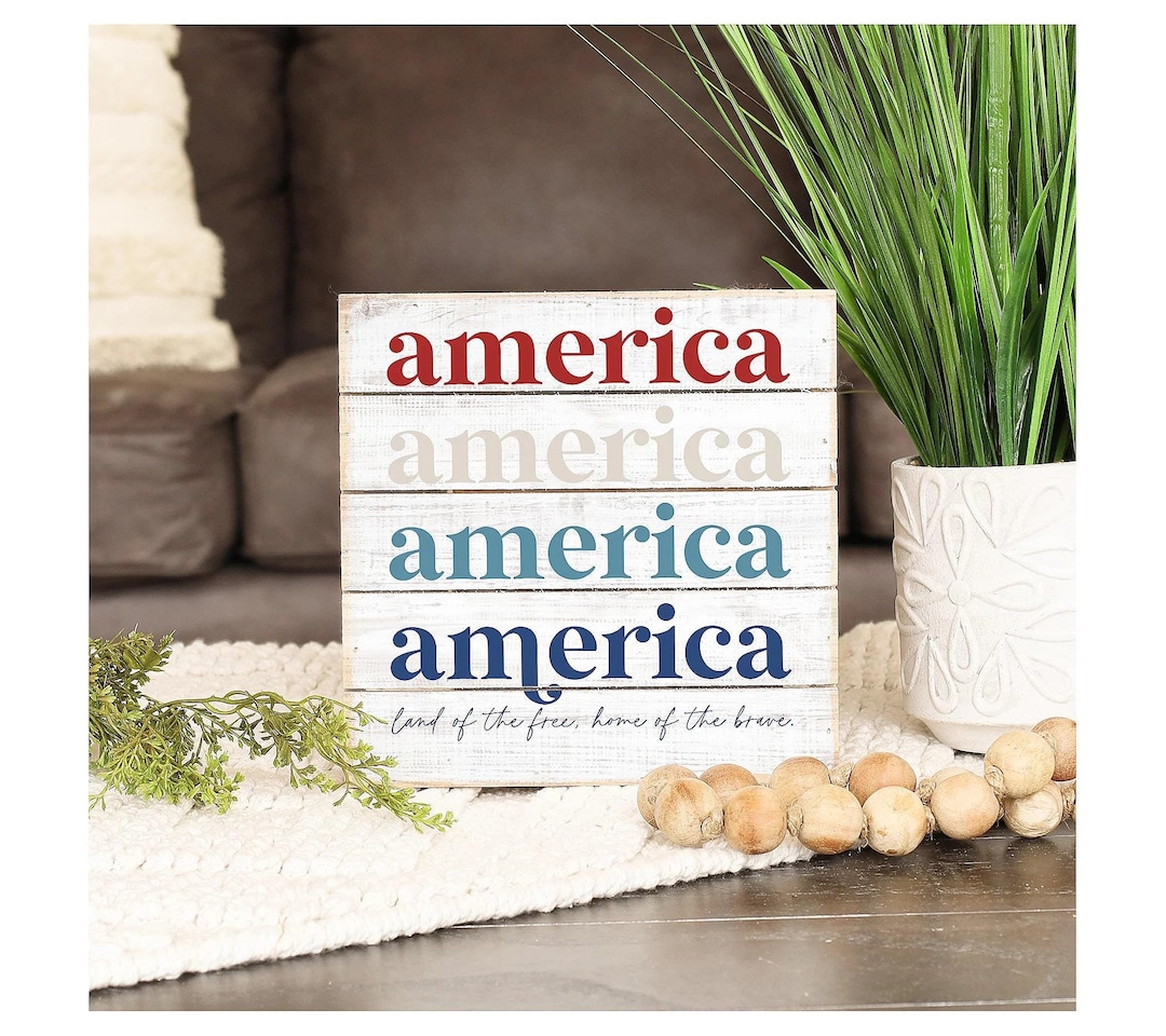 Repeated America Wood Sign Land of the Free Home of the Brave Patriotic ...