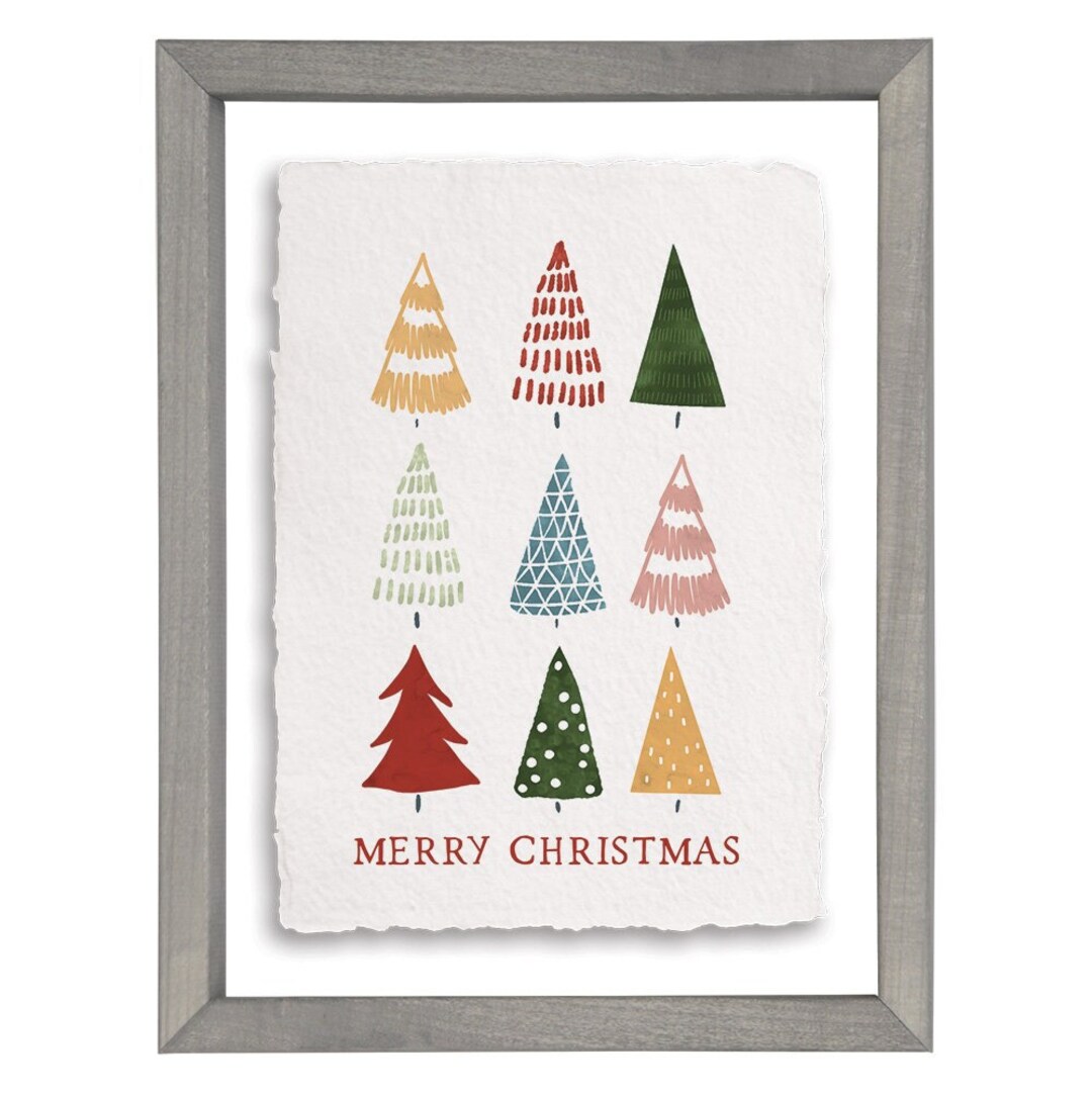Merry Christmas Sign Floating Frame Wall Art Colorful Christmas Trees ...