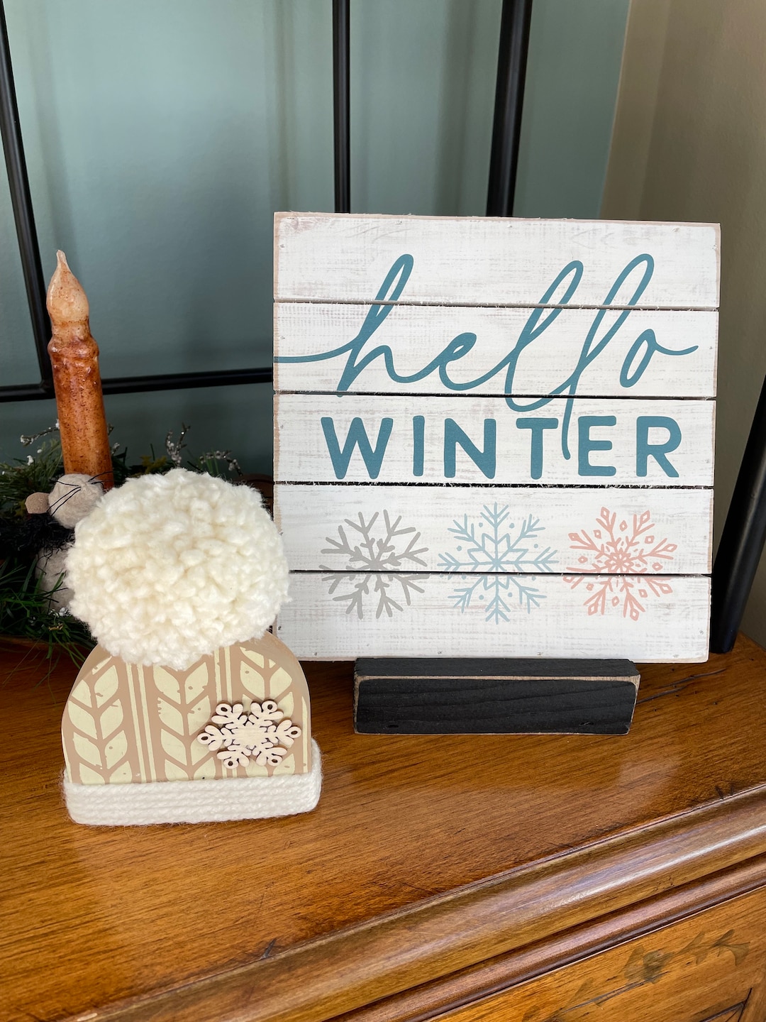 Hello Winter Sign Winter Decor Rustic Wood Sign Country Winter Rustic ...