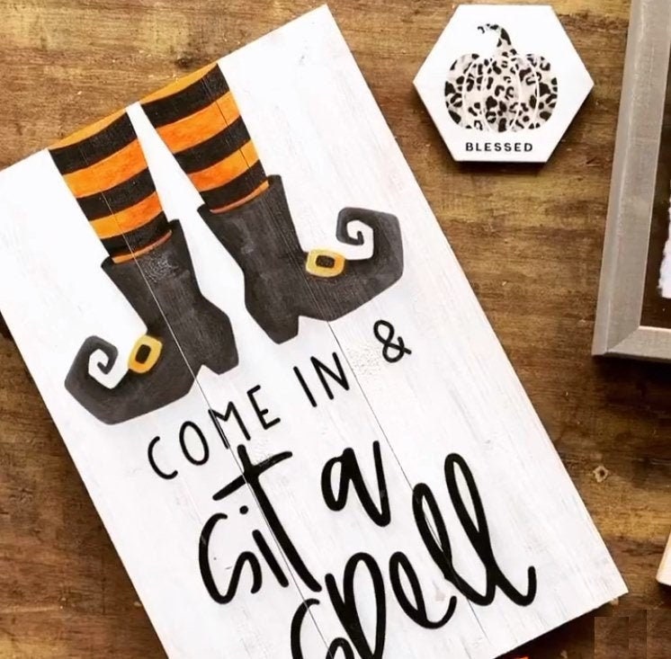 Come in Sit a Spell Halloween Witch Rustic Wood Sign | Etsy