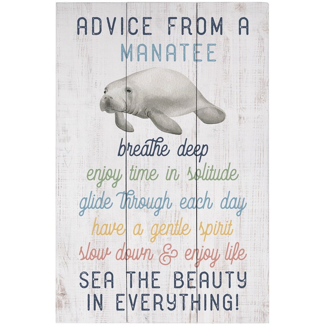 Manatee Sign Rustic Wood Sign Cute Beach Sign Beach House Home Wall Art ...