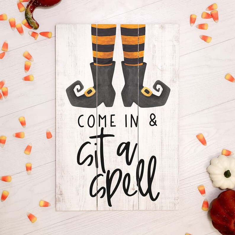 Come in Sit a Spell Halloween Witch Rustic Wood Sign - Etsy