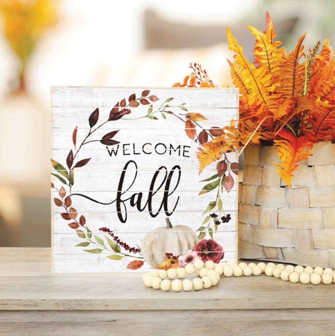 Welcome Fall Wooden Sign Fall Sign Fall Wreath Rustic Wood Sign Hello ...