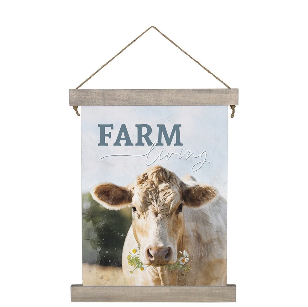 Farm Living Cute Cow Sign 2 Sizes Hanging Wood and Canvas Wall Banner ...