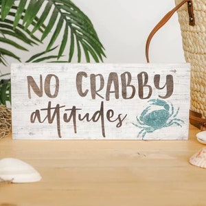 No Crabby Attitudes Small Wood Sign Beach Home Decor Beach House Wall ...