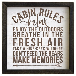 Cabin Rules Wooden Sign TWO Sizes Rustic Wood Frame Sign Take a Hike ...