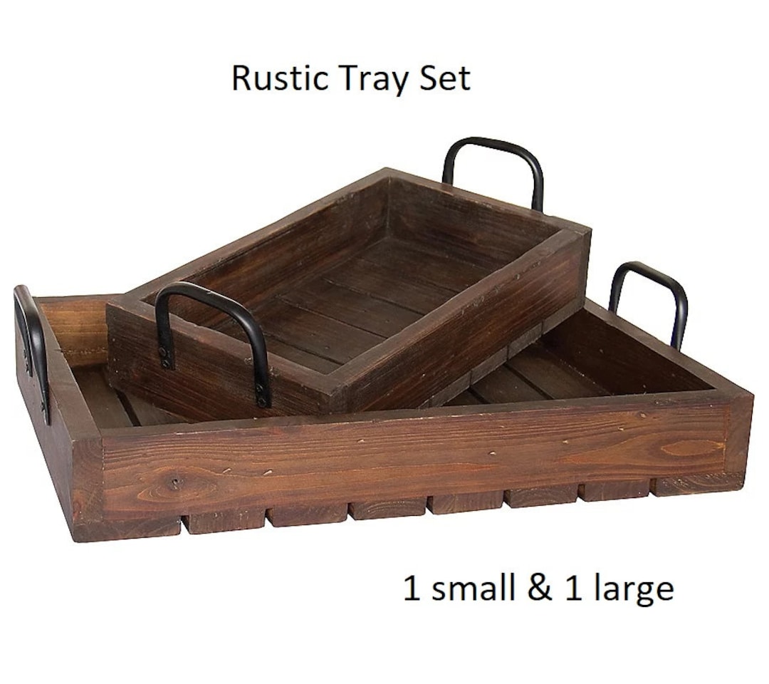 Rustic Wood Tray SET With Handles Farmhouse Decor - Etsy