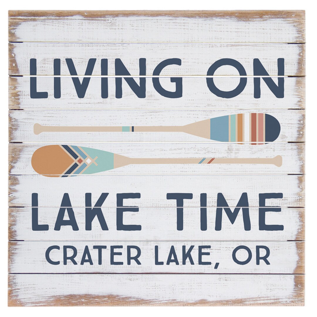 Living on Lake Time PERSONALIZED Home Sign Boat Oars Print Rustic ...