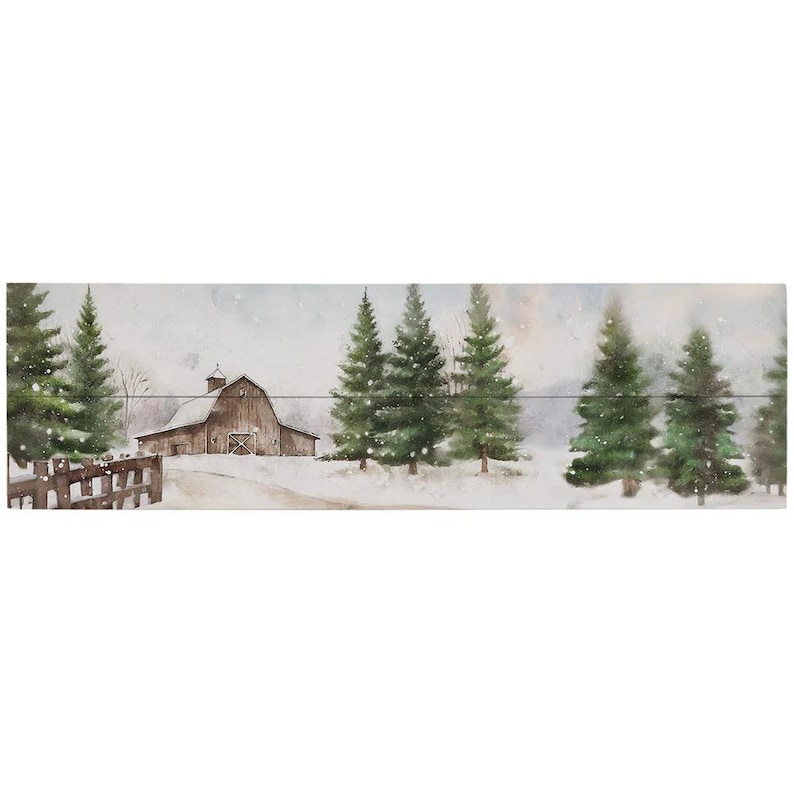 Winter Barn Scene - Rustic Wood Pallet Sign - Snow - Pine Trees - Etsy