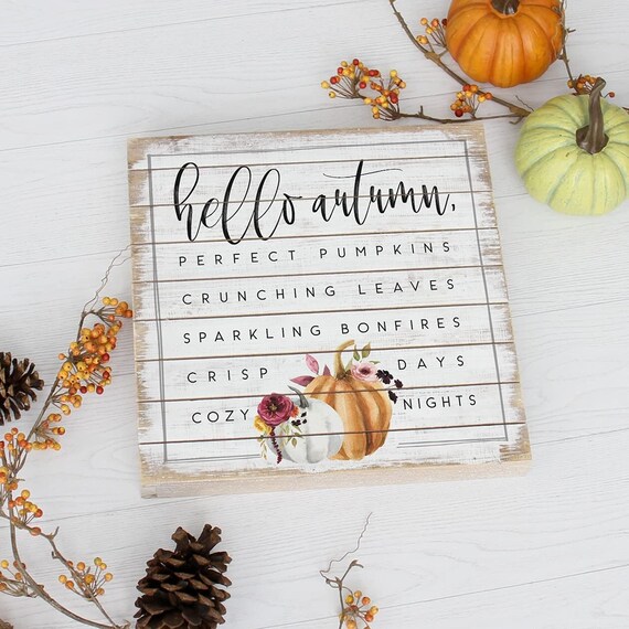 Hello Autumn Sign Hello Fall Rustic Wood Sign Autumn - Etsy
