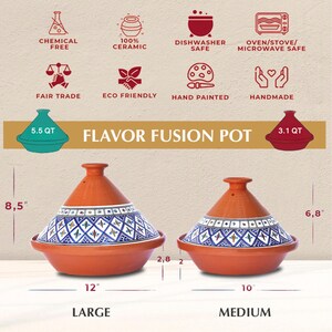 Tagine Pot - Handmade, Non-stick, Lead-free Cookware, Classic Line Blue ...