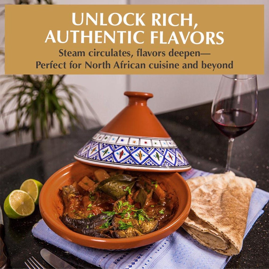 Tagine Pot - Handmade, Non-stick, Lead-free Cookware, Classic Line Blue ...