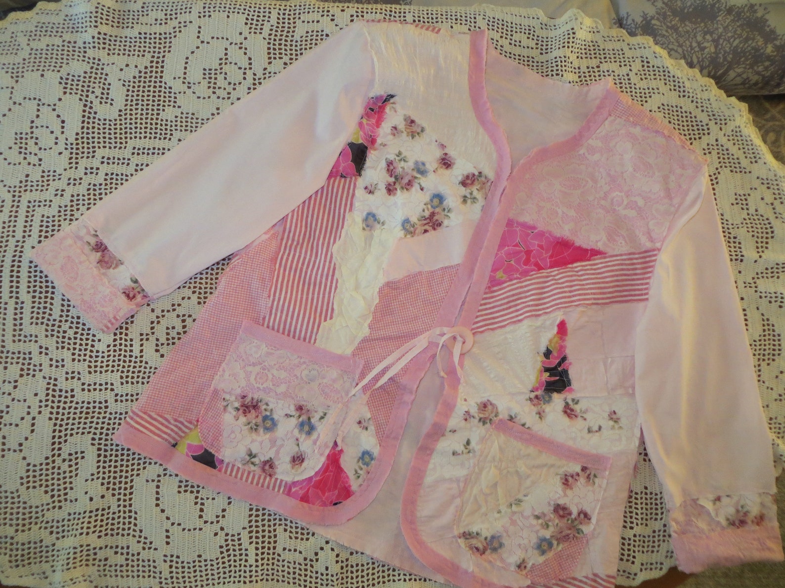 Upcycled Jacket, Pink-white Extravagant Jacket, Reworked Clothing ...