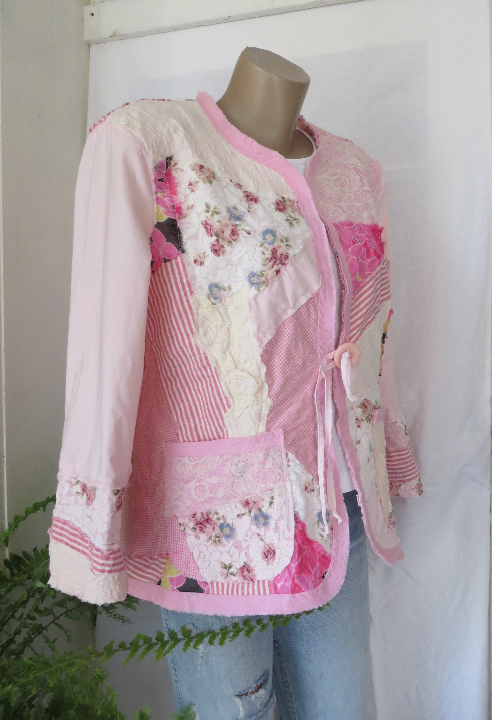 Upcycled Jacket, Pink-white Extravagant Jacket, Reworked Clothing ...