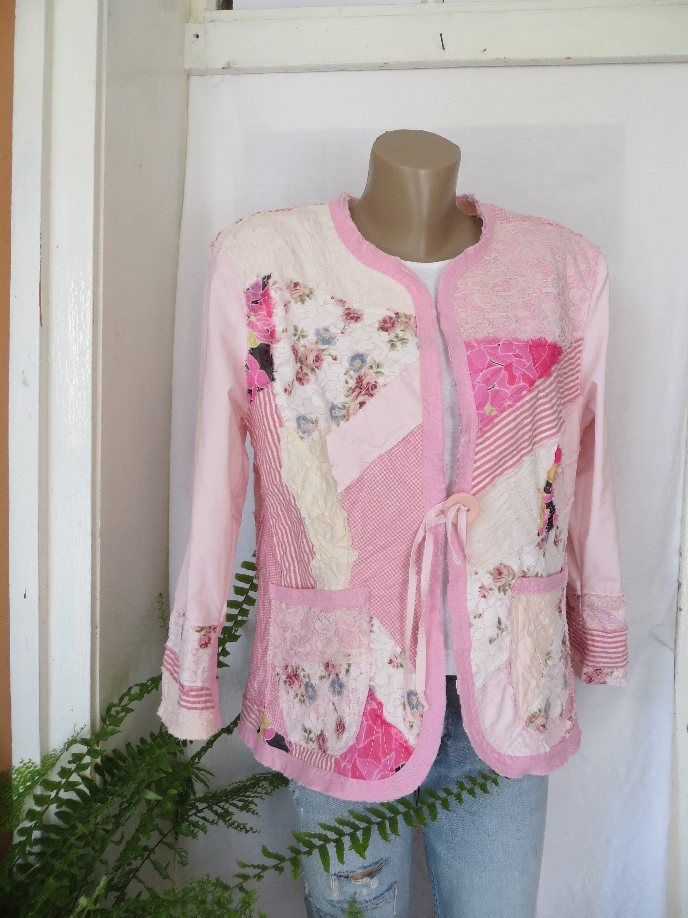 Upcycled Jacket, Pink-white Extravagant Jacket, Reworked Clothing ...