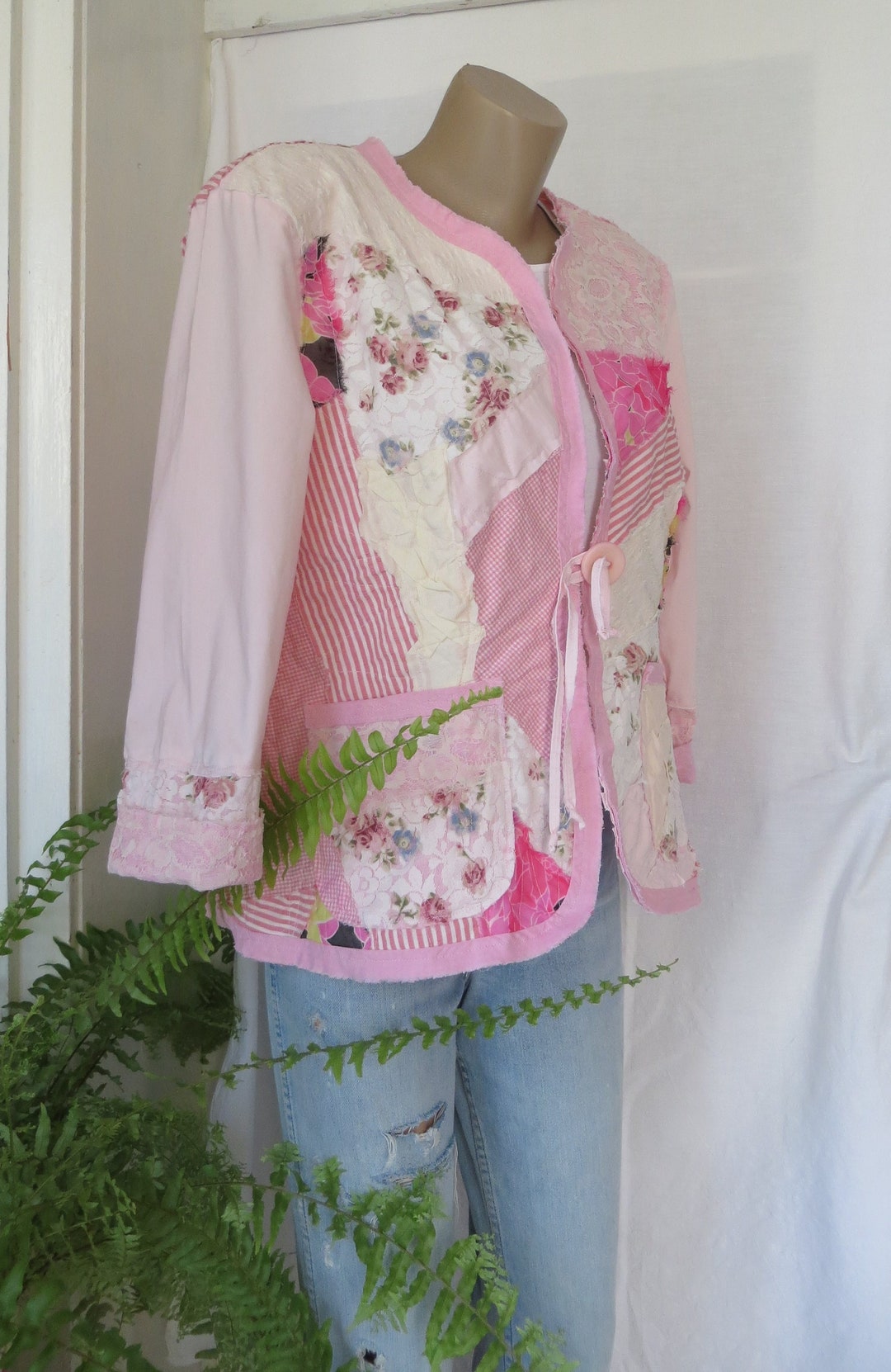 Upcycled Jacket Pink-white Extravagant Jacket Bohemian - Etsy