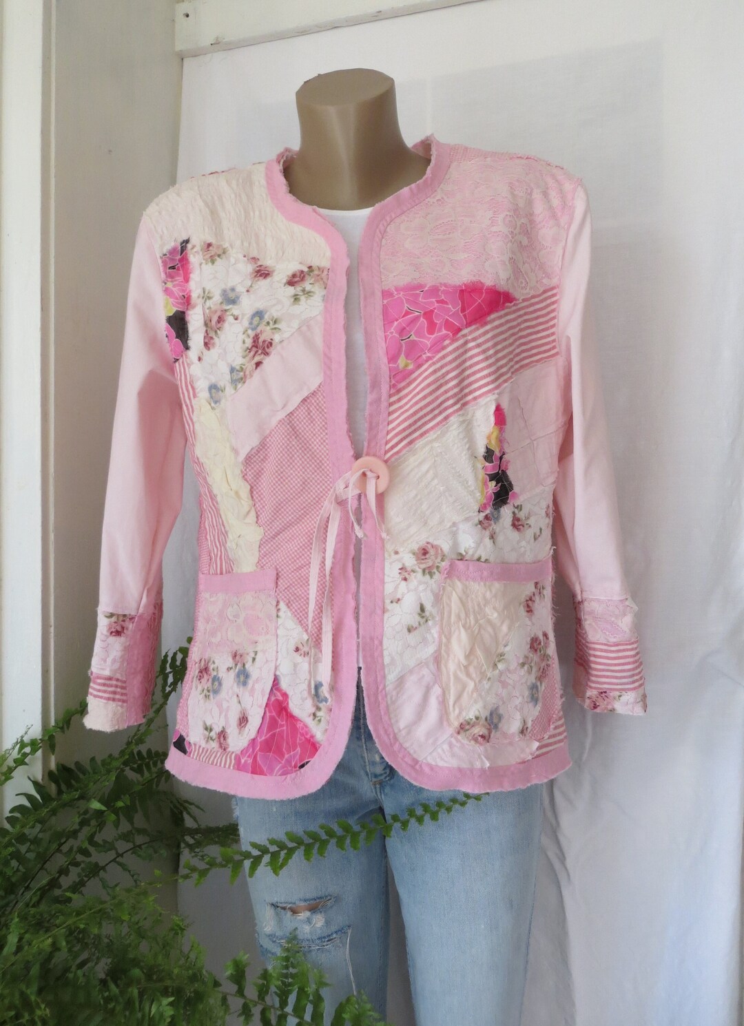Upcycled Jacket, Pink-white Extravagant Jacket, Reworked Clothing ...